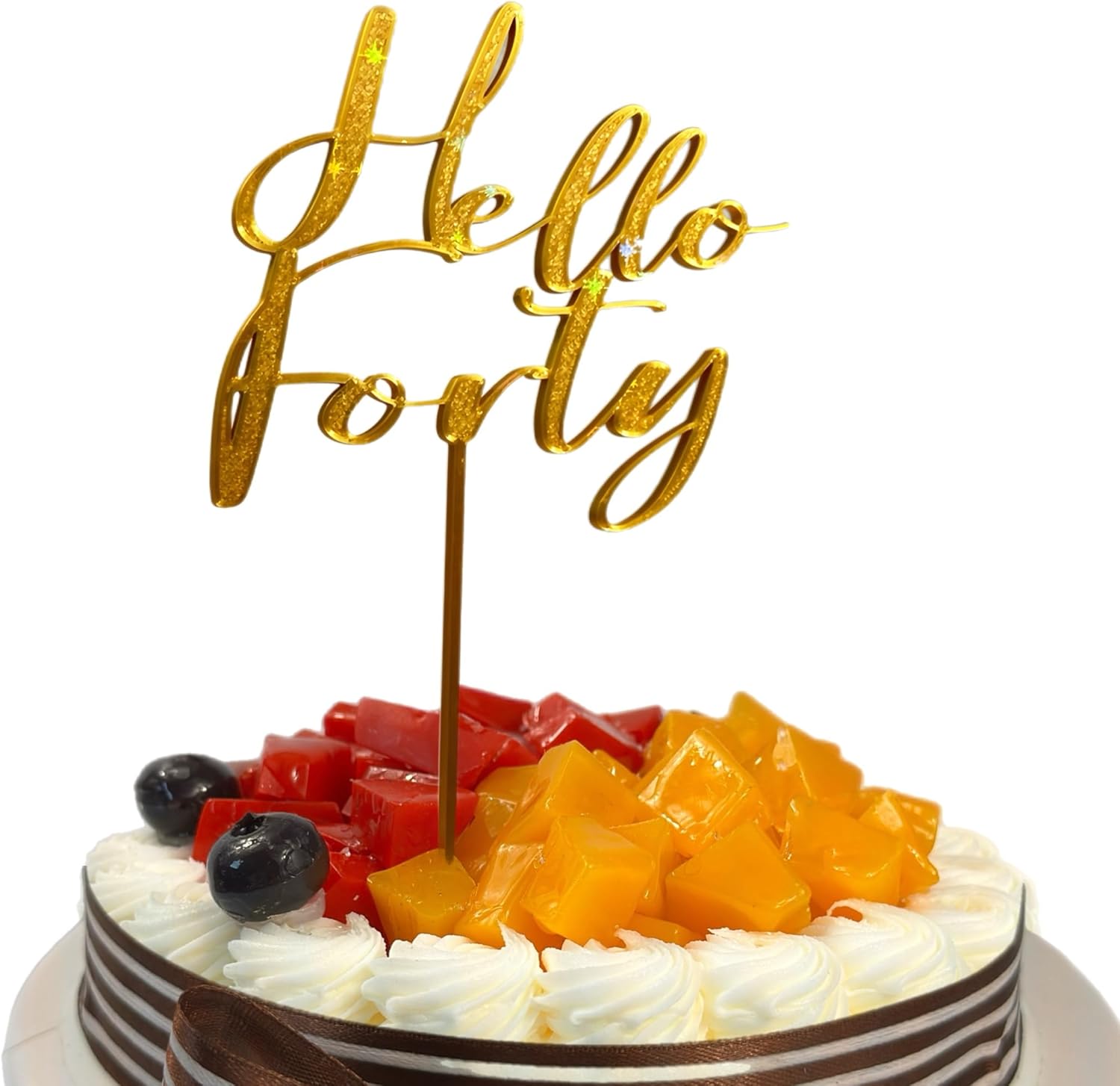 Hello Forty Cake Topper - 40 Geburtstag Deko Sparkly Built-In Stick ...