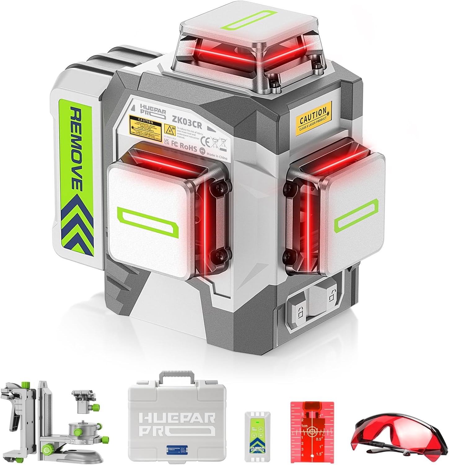 Huepar Pro Laser Level 3 x 360 Self Leveling Red Beam Laser Tool, High ...