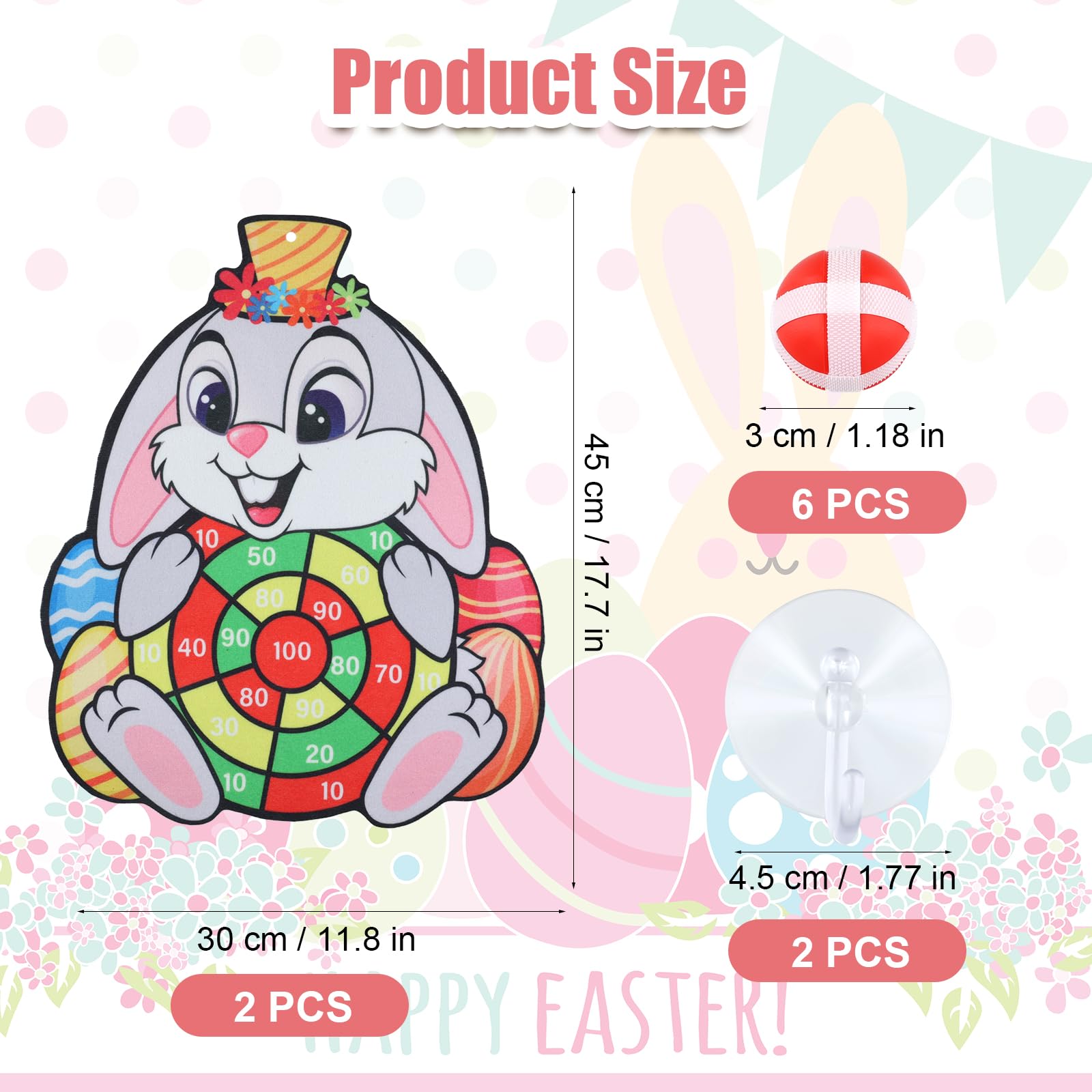 2pcs Easter Bunny Dart Board, Dart Board Sticky Balls Toys Games Easter ...