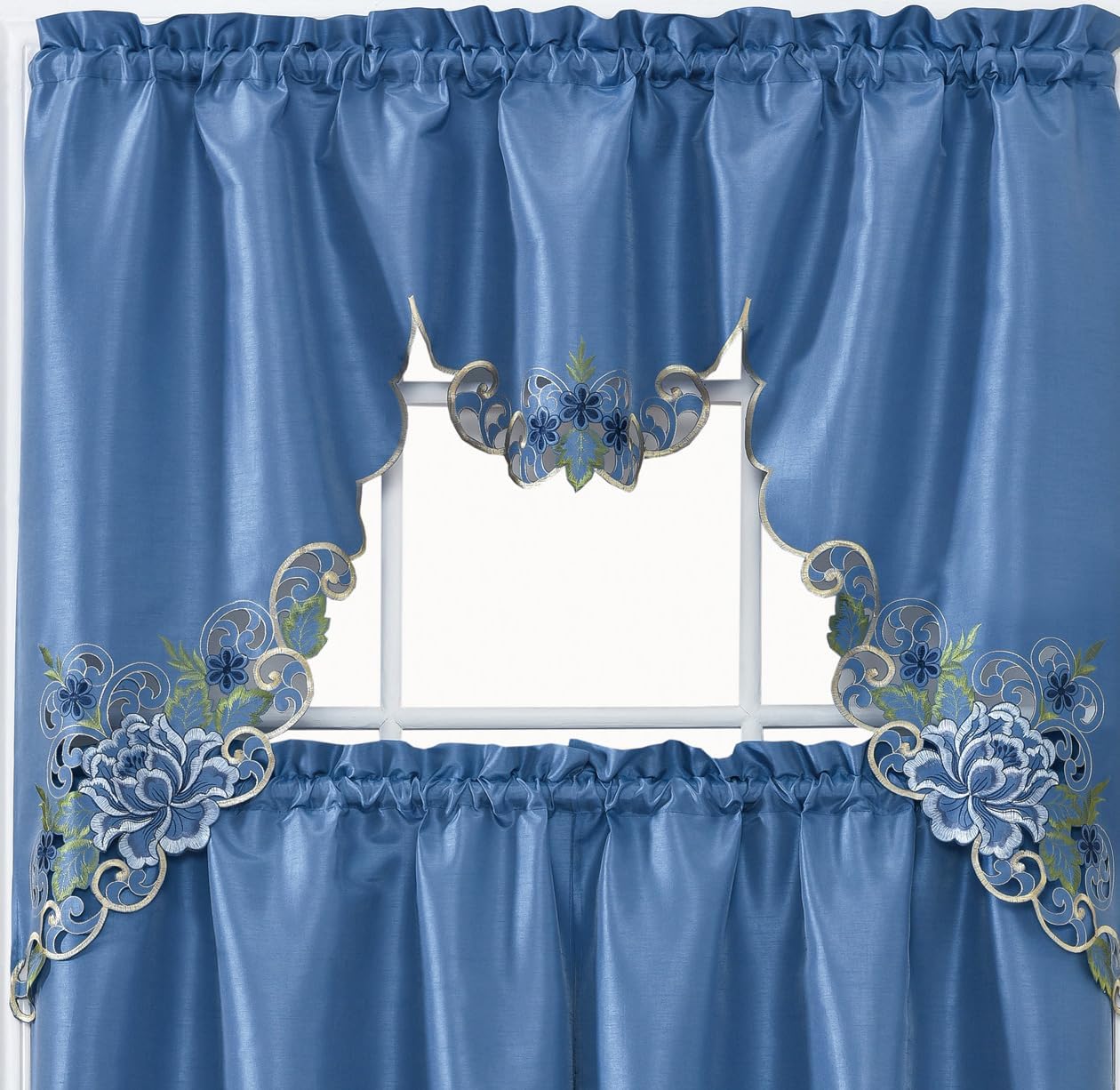 Amazon.com: GOHD Passionate Bloom Kitchen Curtain Swag Valance and Tier ...