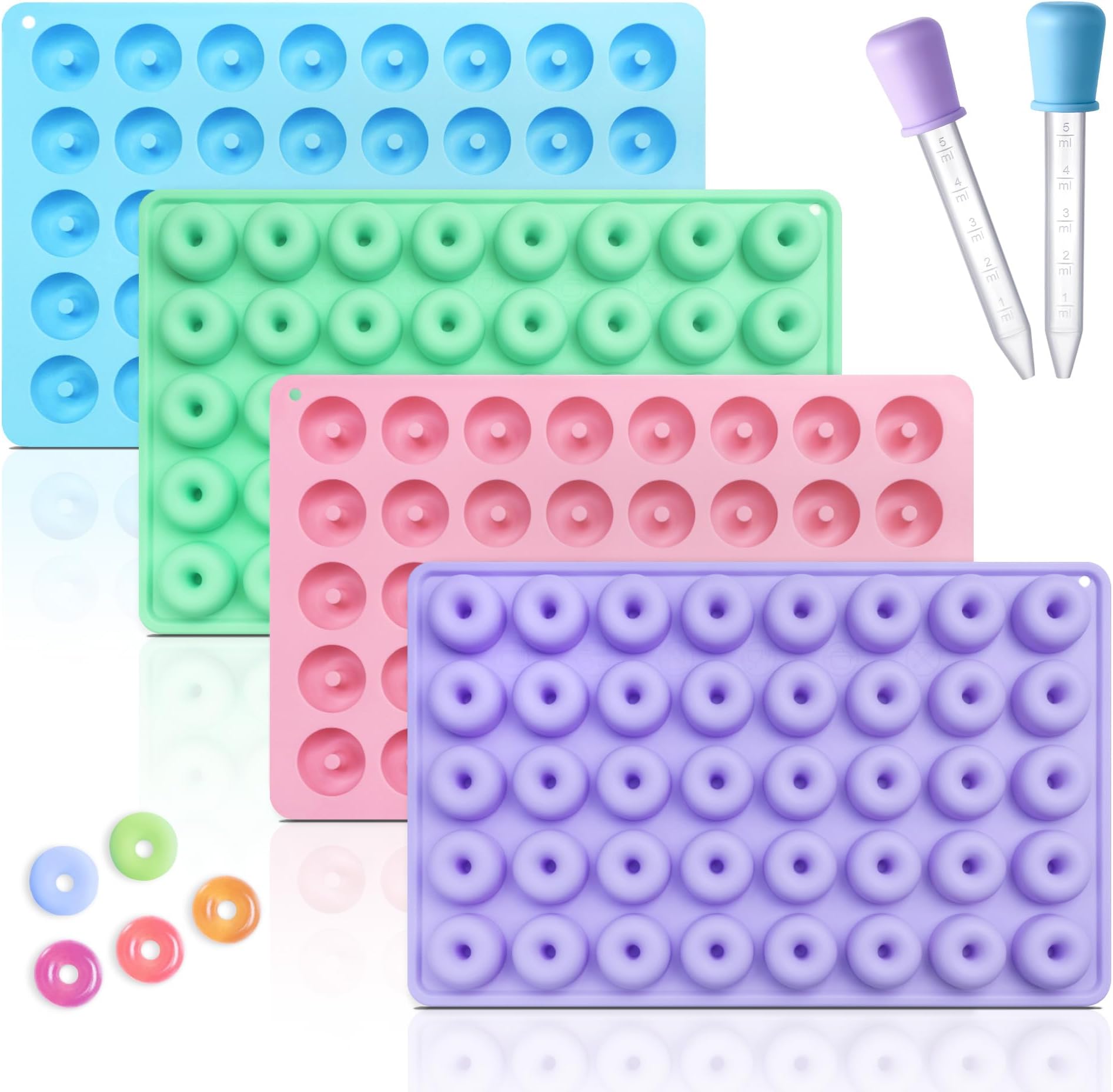 Amazon.com: Donut Silicone Candy Molds with 2 Droppers, 4 Packs Mini ...