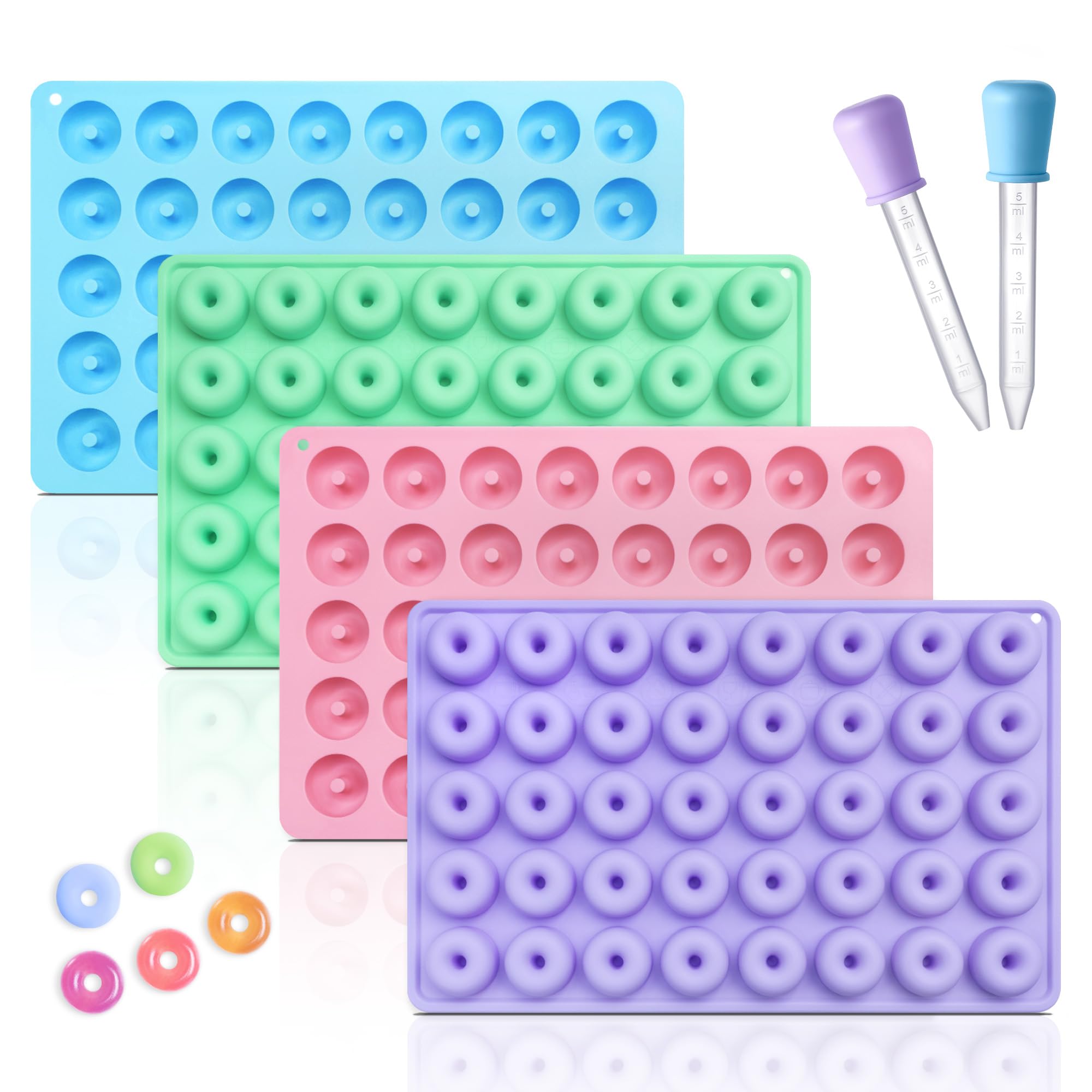 Amazon.com: Donut Silicone Candy Molds with 2 Droppers, 4 Packs Mini ...