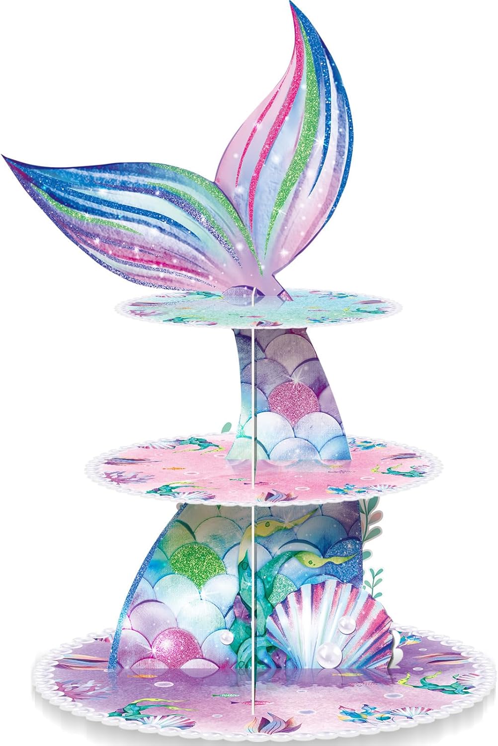 Amazon.com | Zopeal 3 Tier Mermaid Cupcake Stand Party Decorations ...