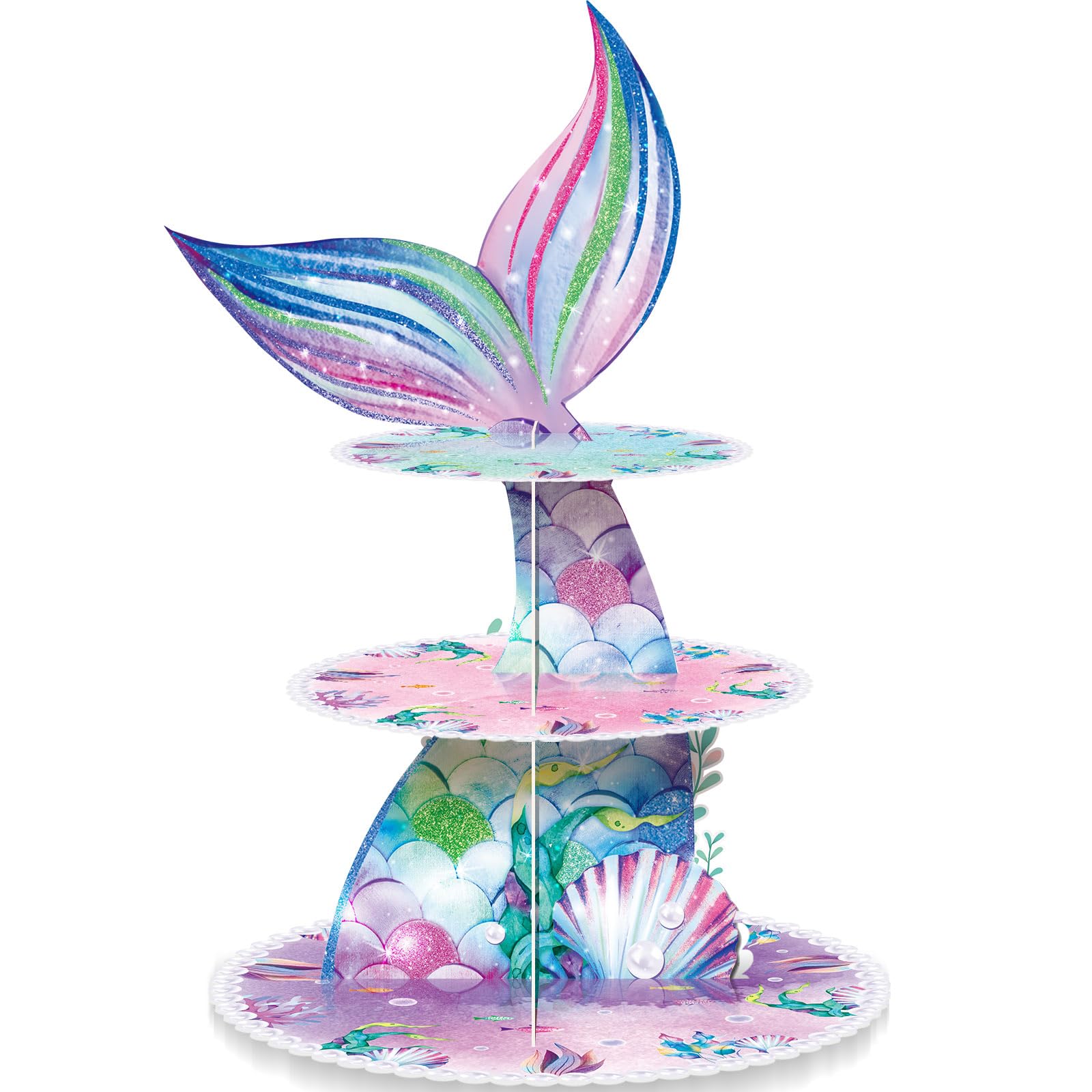 Amazon.com: Zopeal 3 Tier Mermaid Cupcake Stand Party Decorations ...