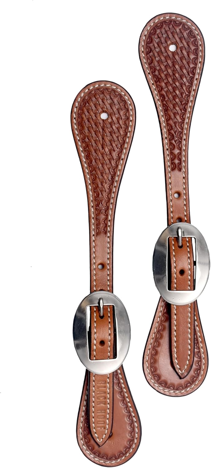 Amazon.com: BLACK HOOF Basket Tooled Leather Spur Straps for Horse ...