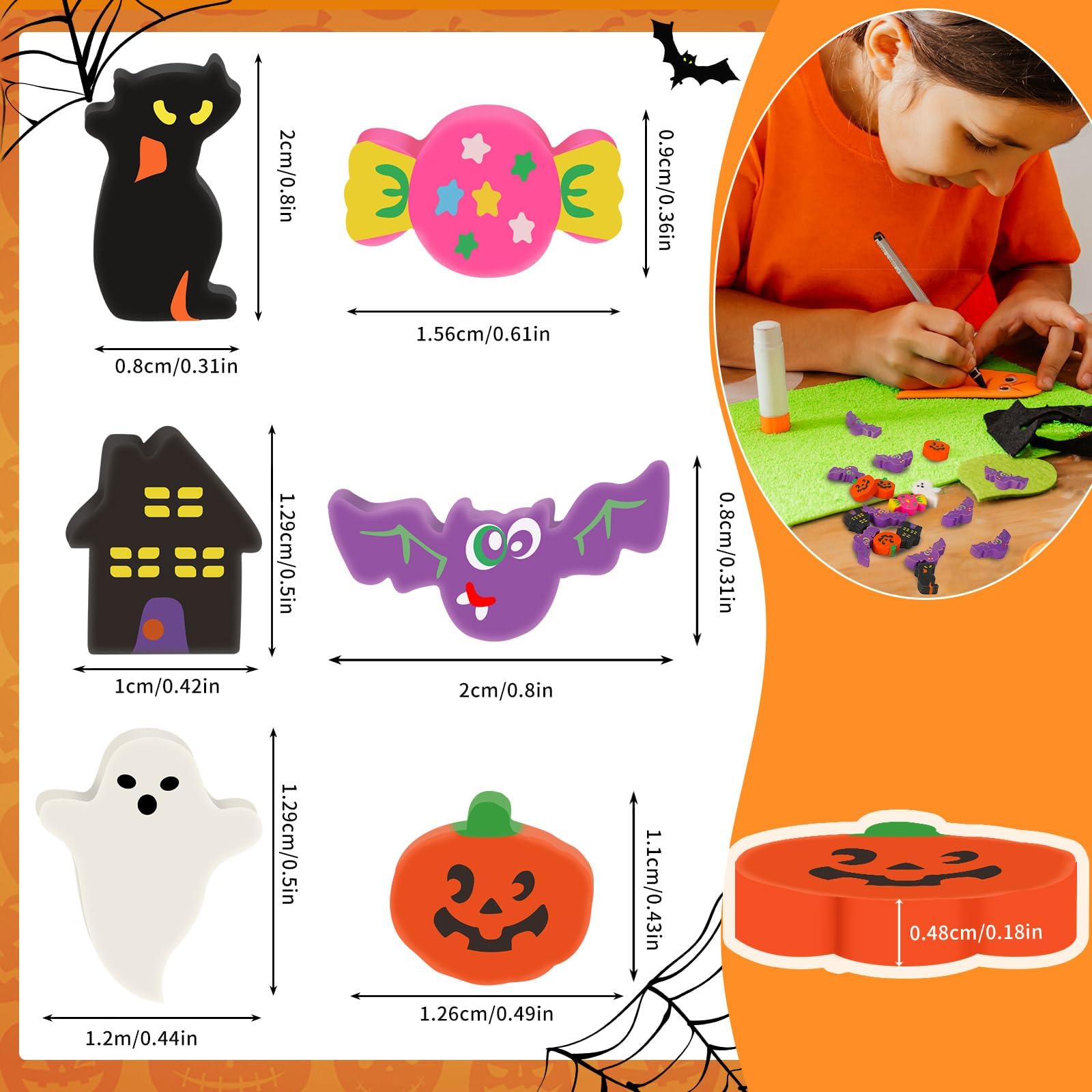 Snapklik.com : 300 Pcs Halloween Mini Erasers, Cute Small Bat Pumpkin ...