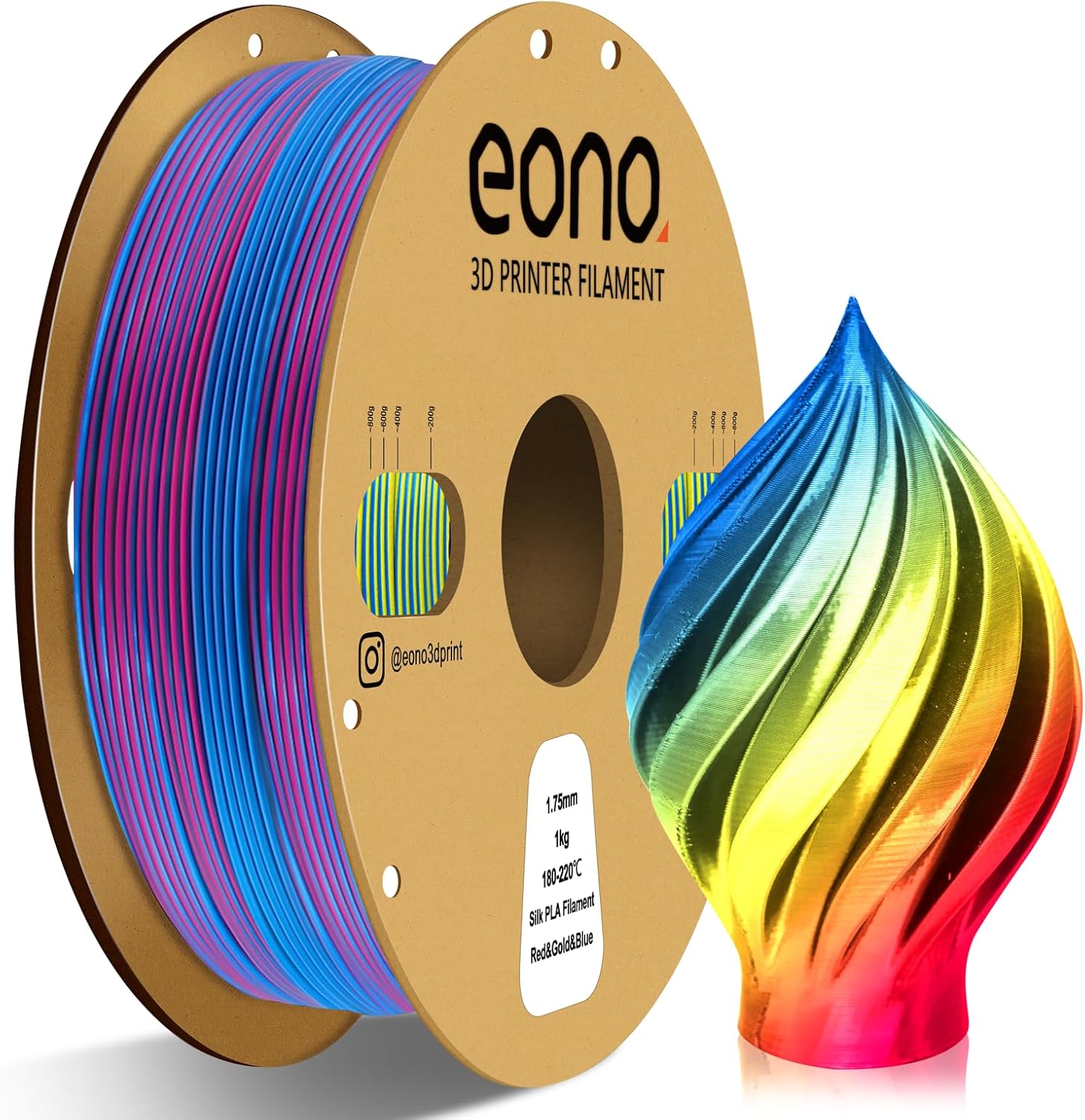 Eono PLA Filament 1.75mm Tricolor PLA 3D Printer Filament Coextrusion PLA Filament Rainbow PLA 2 ...
