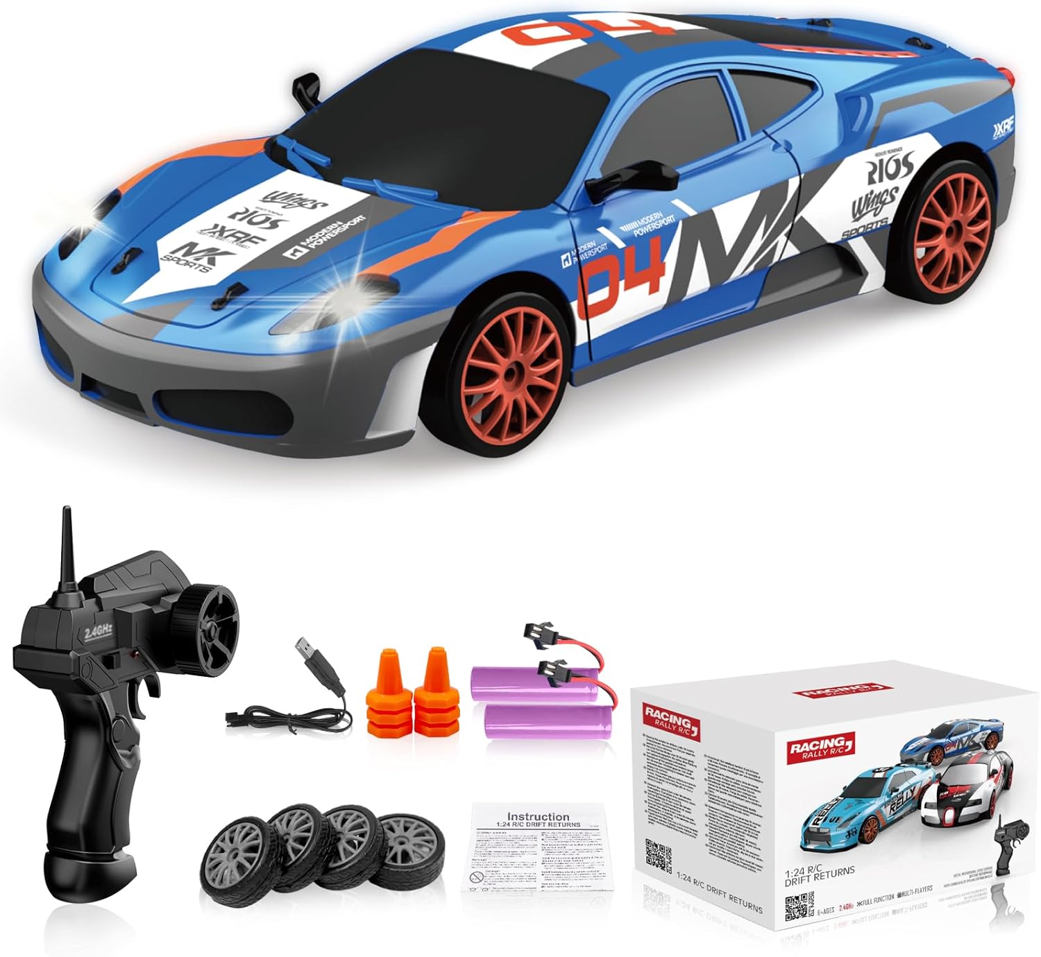 RC Drift Car Remote Control Car 2.4GHz 1:24 Scale 4WD 15KM/H High Speed ...