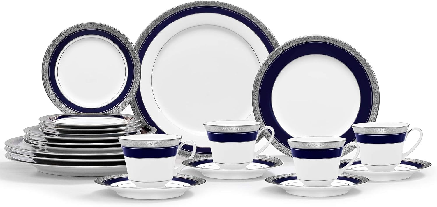 Amazon.com | Noritake Crestwood Cobalt Platinum 5 Piece Dinnerware ...