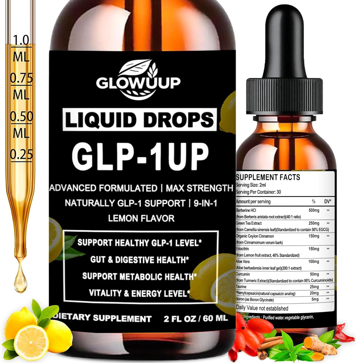 Amazon.com: GLP-1 Supplement for Women Men 9-in-1 Natural GLP-1 Drops w ...