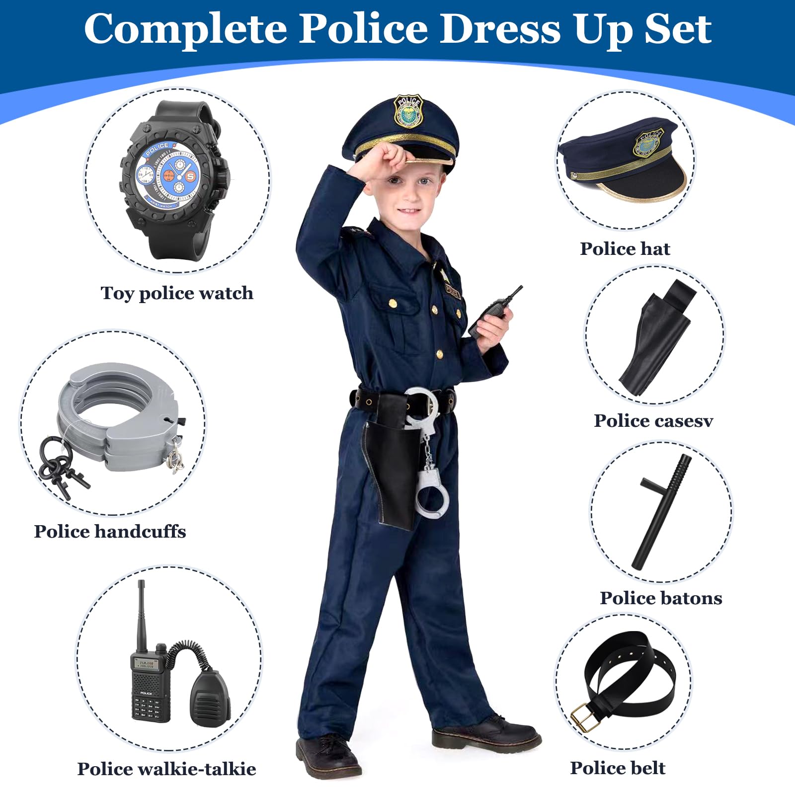 Amtum Police Costume Kids Policeman Uniform Kids Police Officer Costume ...