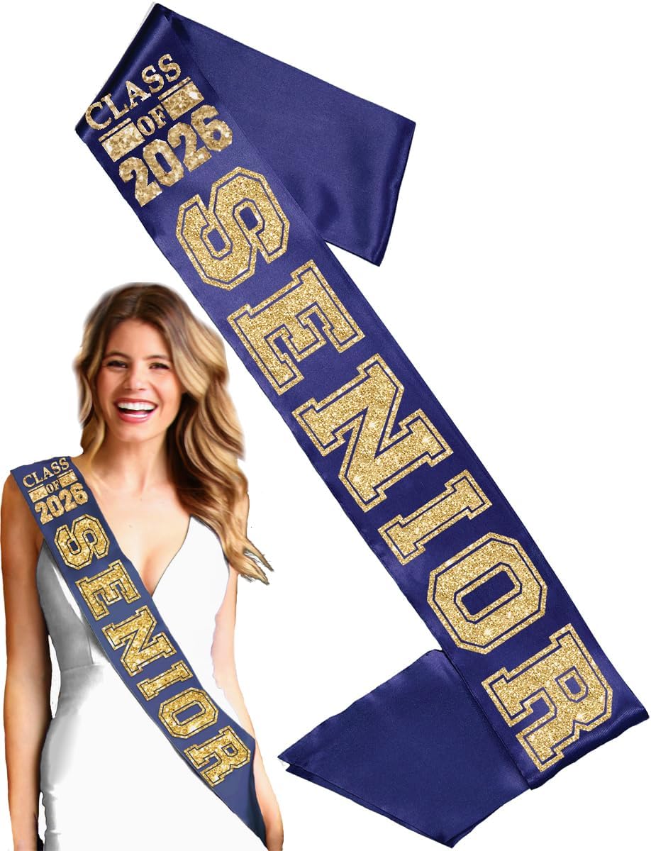 Amazon.com: 2026 Navy Senior Sash - Gold Sparkle Class of 2026 Senior ...
