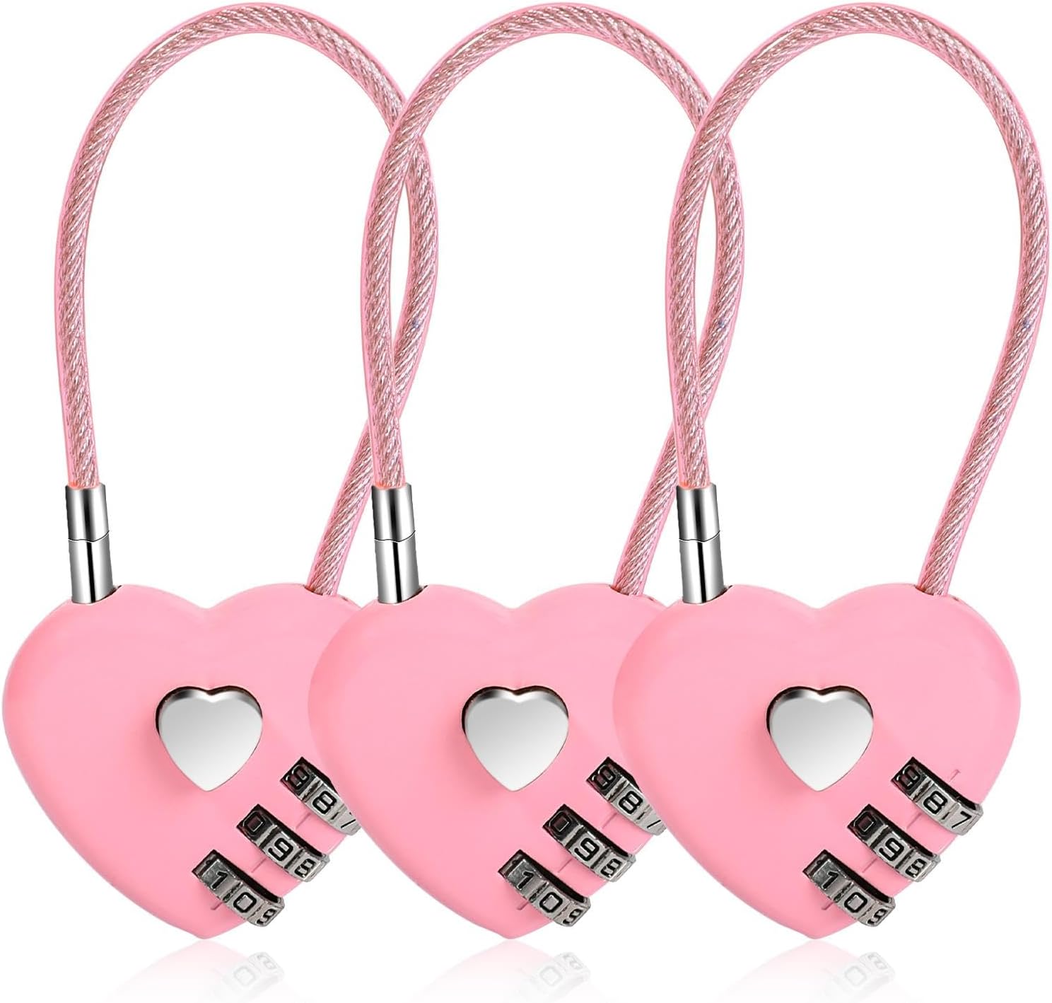 3 Pcs Combination Locks,3 Digit Pink Combination Padlock Mini Love ...