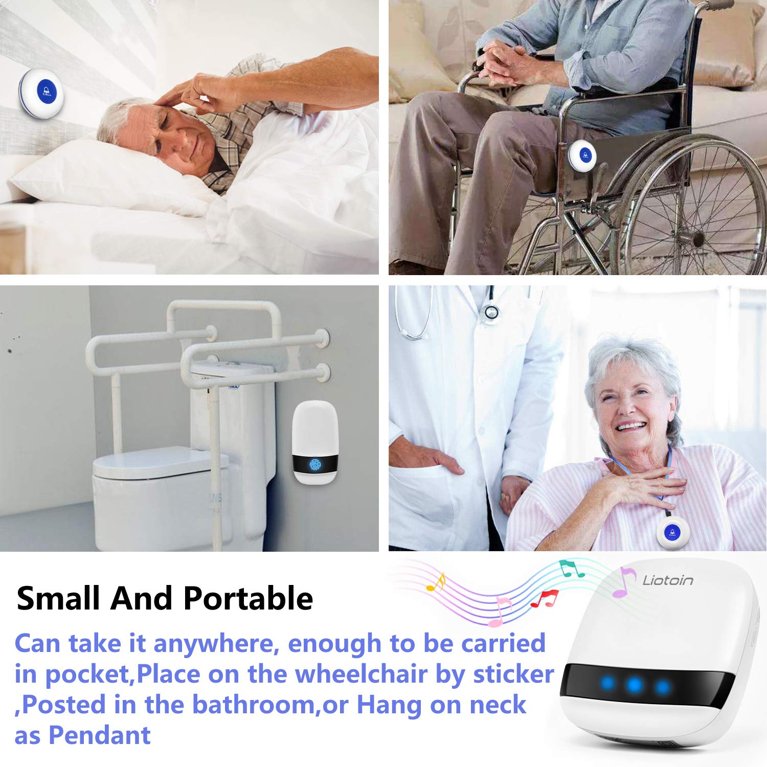 Liotoin Wireless Caregiver Pager Call Button Nurse Alert System Call Bell For Homeelderly