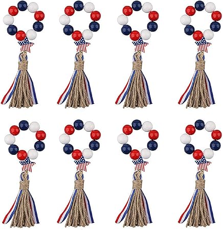Amazon.com: MIAO JIN 8PCS Patriotic Wood Bead Napkin Ring Independence ...