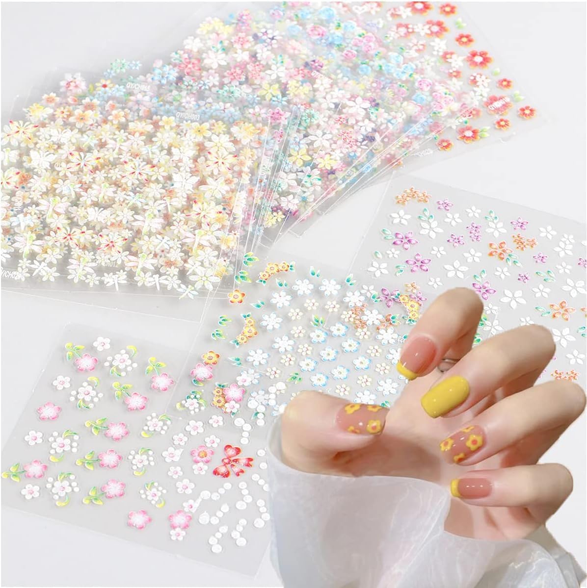 Amazon.com: 3D Embossed Flower Nail Art Stickers Decals 15 Sheets ...