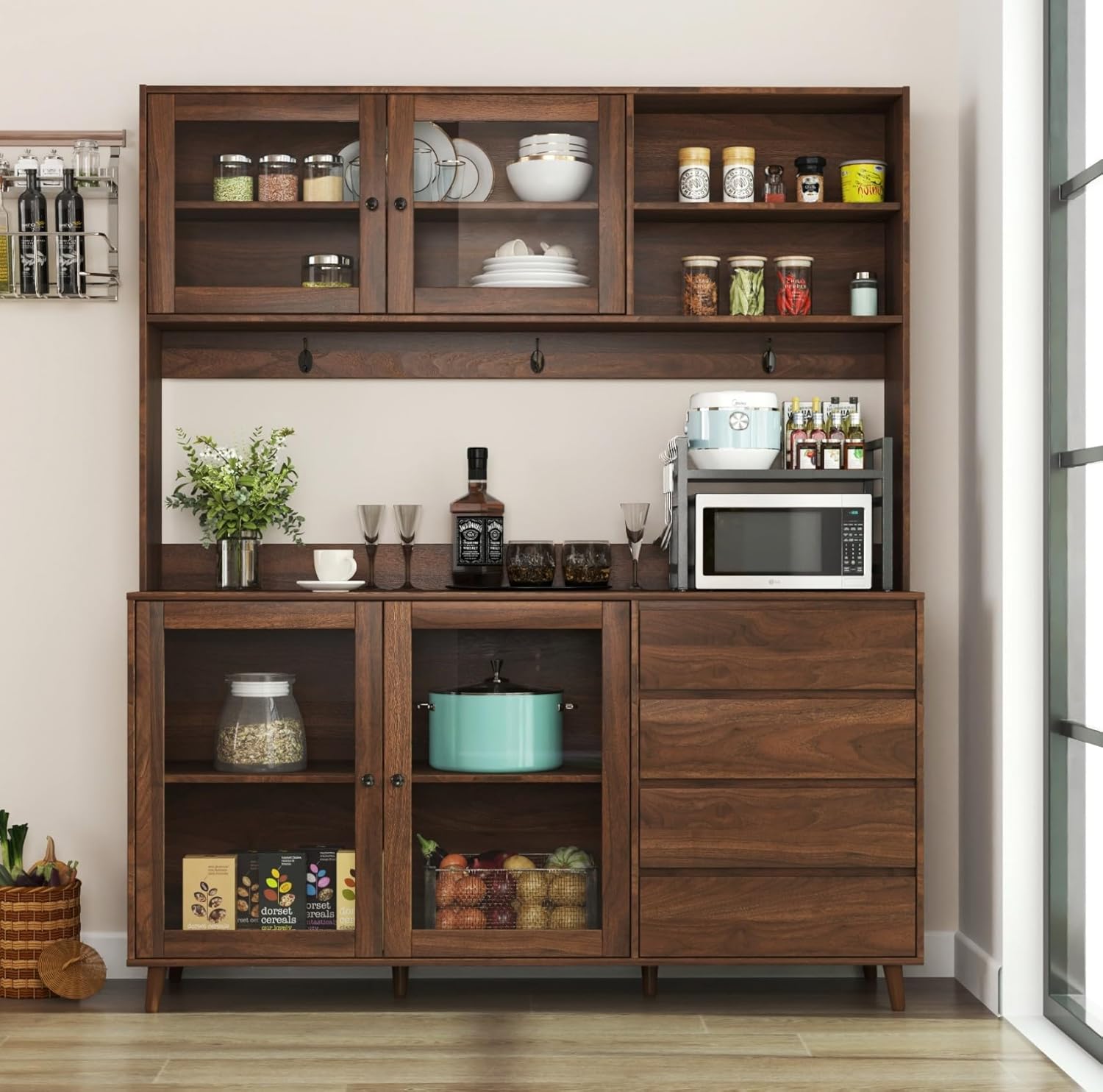 Amazon.com: KEIKI 75" H x 63" W Kitchen Pantry Storage Cabinet with ...