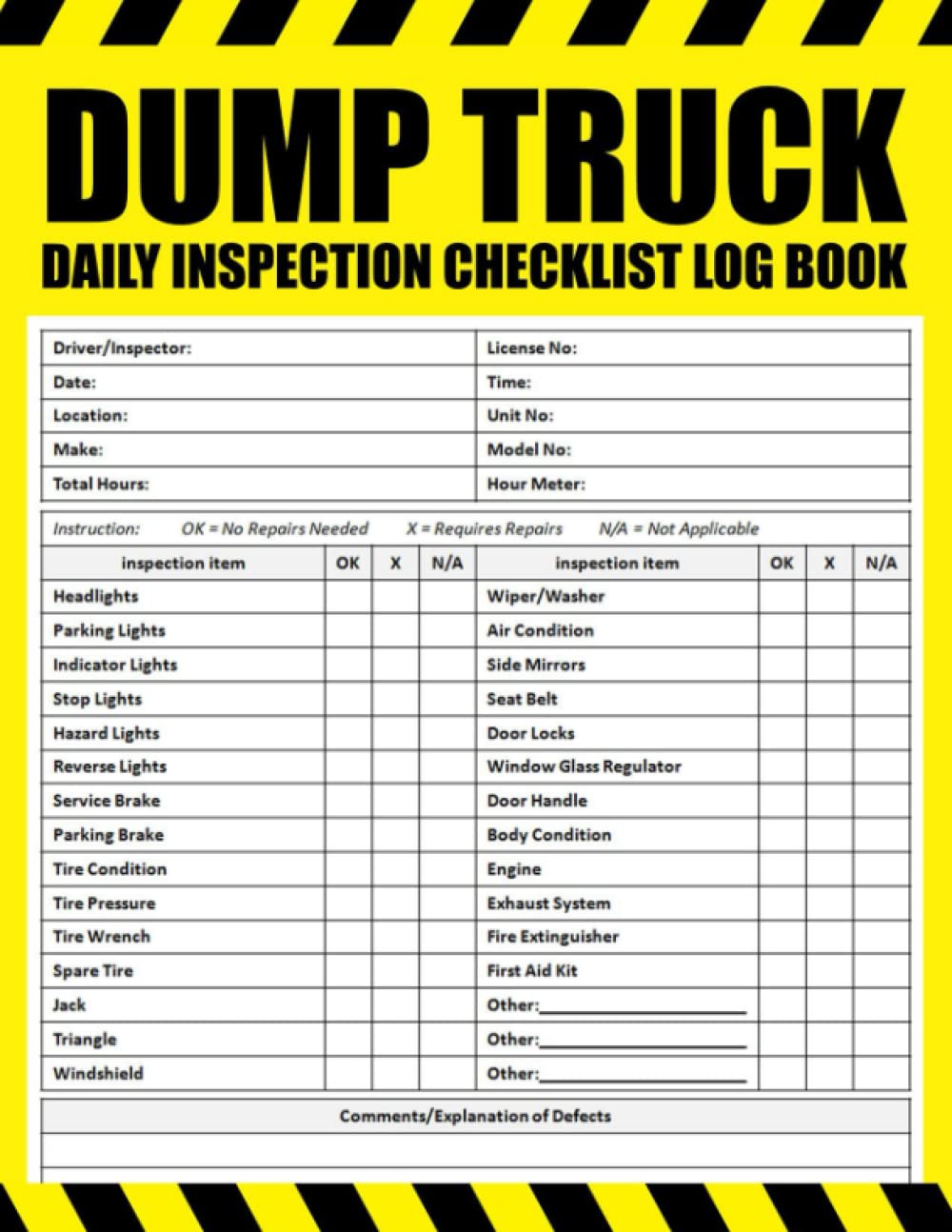 Dump Truck Daily Inspection Checklist: Dump Truck Pre-Trip Inspection ...