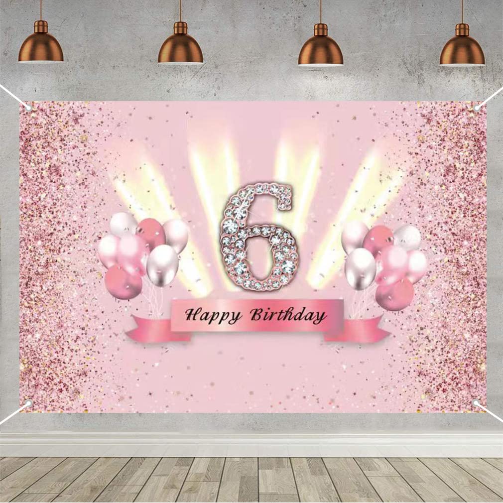 Amazon.com : Tecreo Pink 6th Birthday & Anniversary Decorations, Vinyl ...