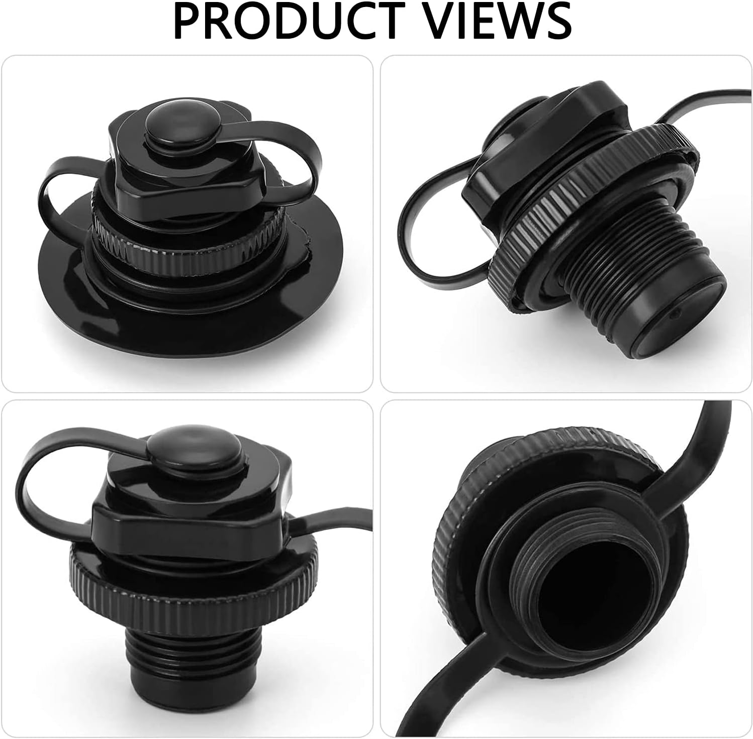 Casoter 2pcs Black Air Valve Inflatable Boat Spiral Air Plugs One-way ...