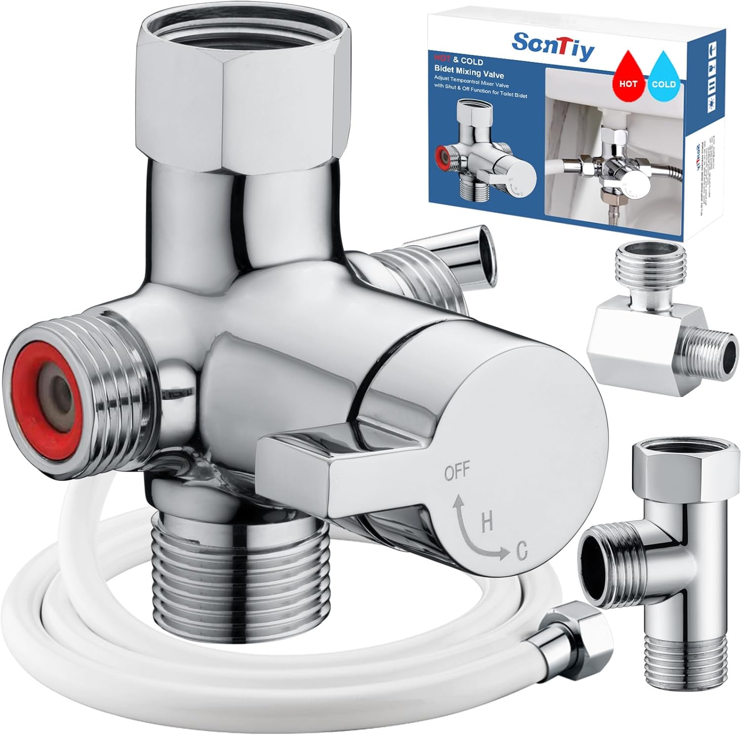 SonTiy Hot and Cold Bidet Mixing Valve Kit, 4-Way Warm Bidet T-adapter ...