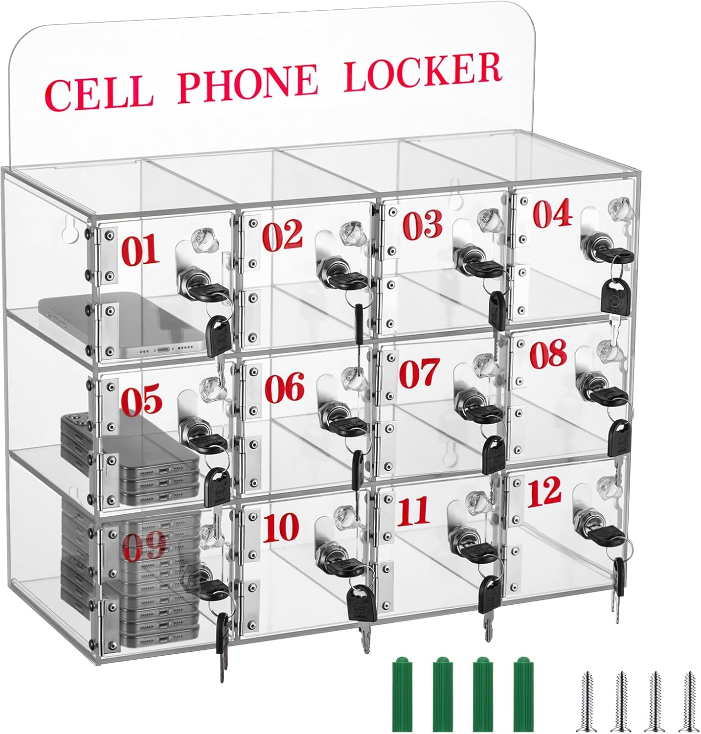 Clear Cell Phone Locker Box with Keys Acrylic Cell Phones Storage ...