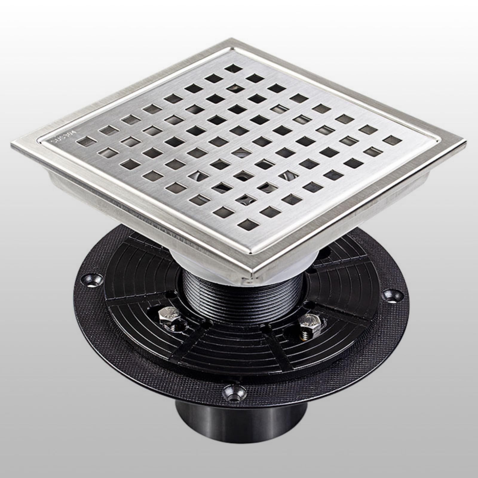 6 Inch Square Shower Drain with Flange Removable Quadrato Grid Pattern ...