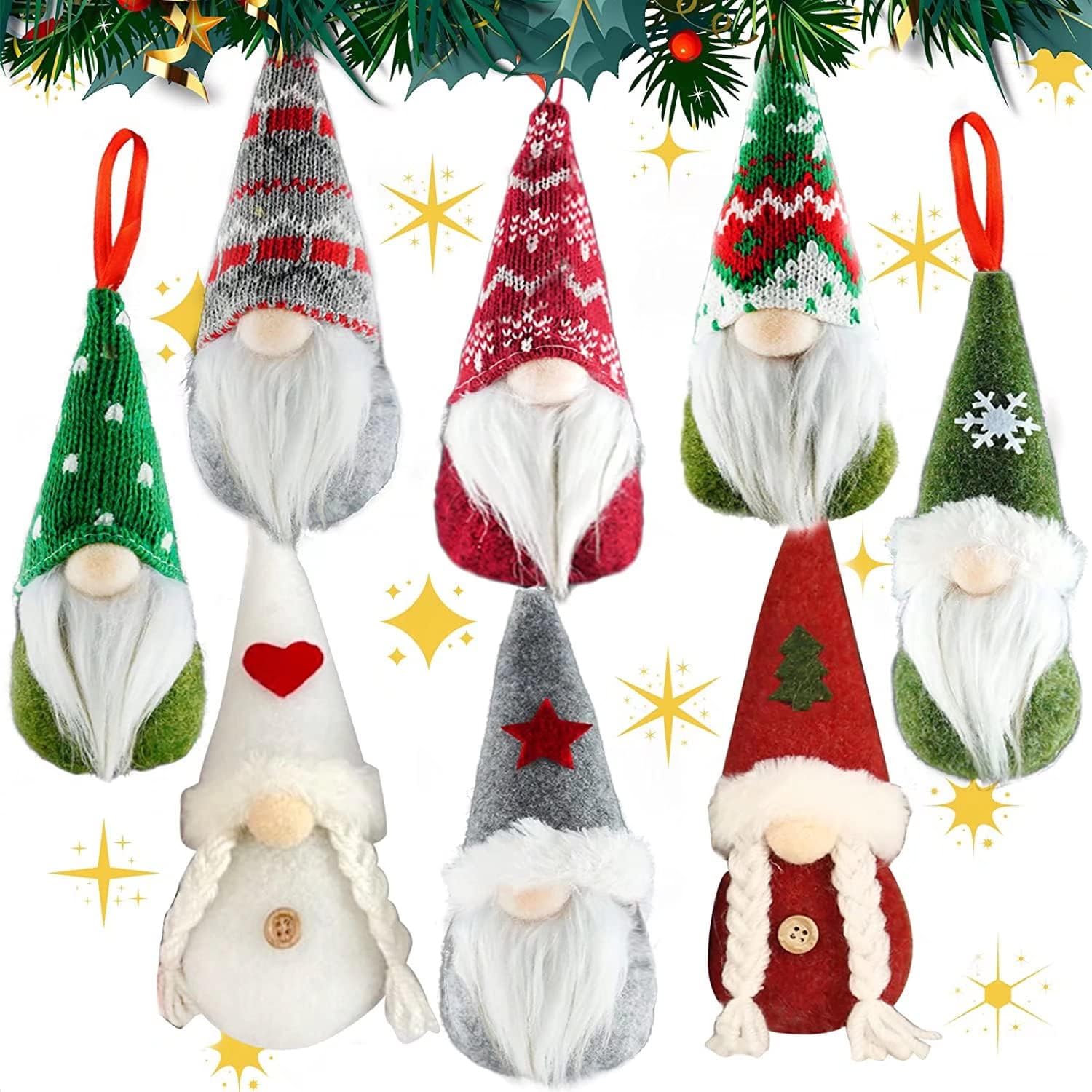 Amazon.com: Christmas Gnomes Hanging Ornaments Set of 8, Swedish Gnome ...