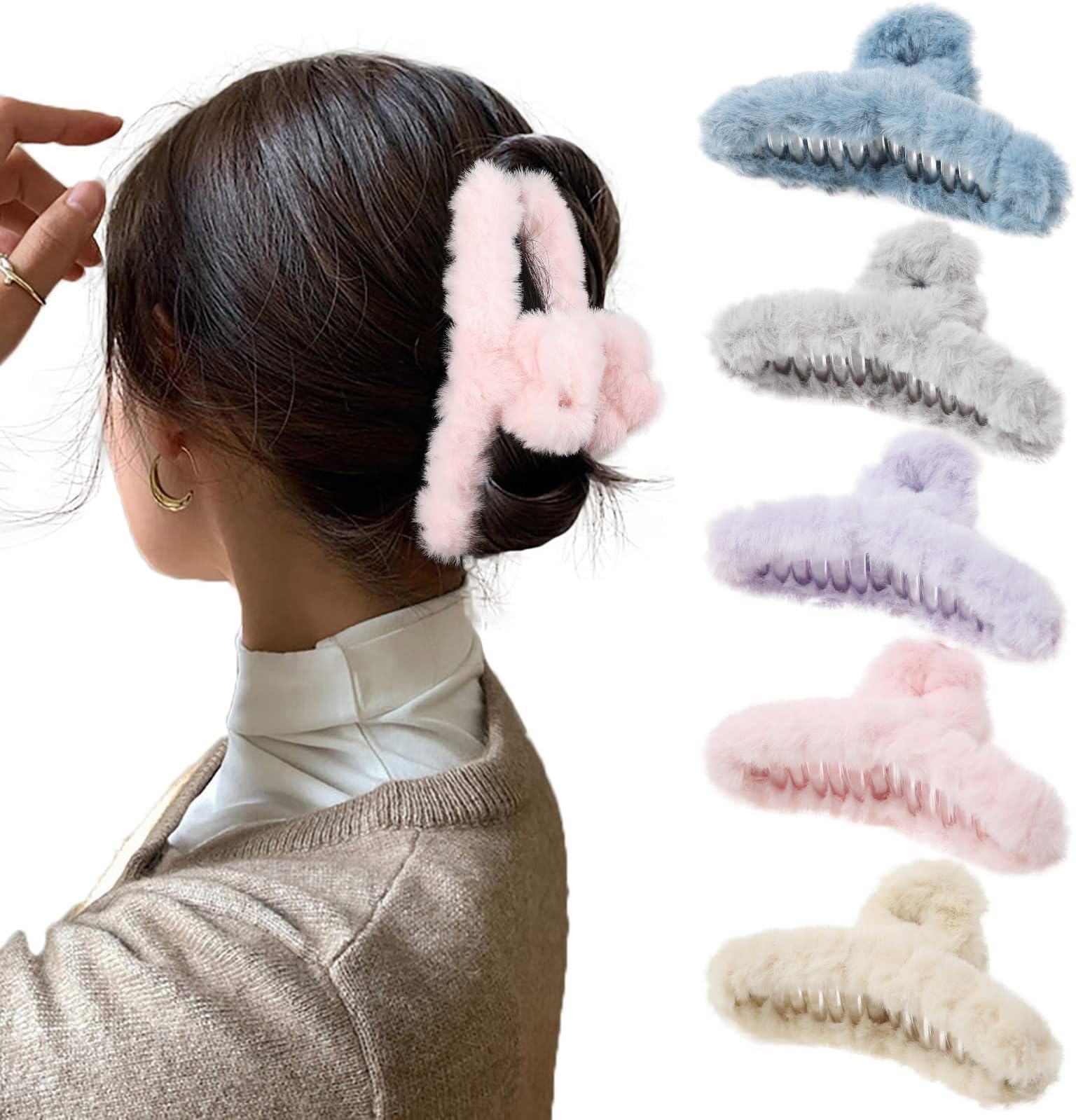 Amazon.com: 5PCS Large Claw Hair Clips for Thick Hair Big Fuzzy Hair ...