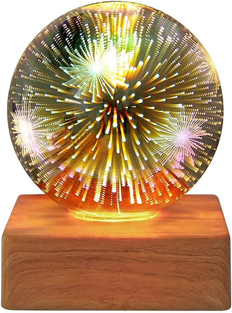 3D Crystal Ball LED Night Lamp, LED Firework Night Light Romantic Desk ...