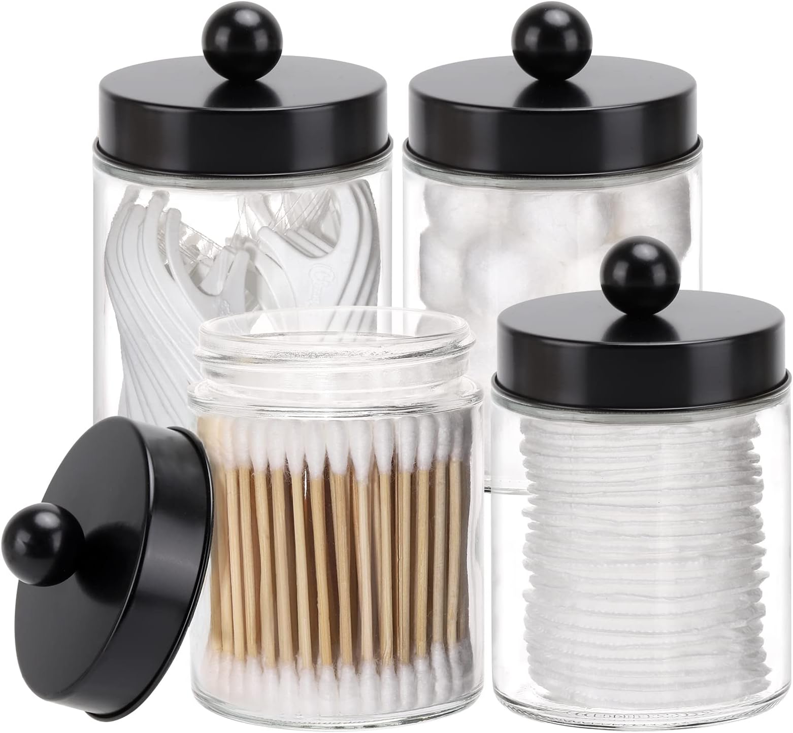 Amazon.com: Goramio 4 Pack Glass Apothecary Jars with Lids for Bathroom ...
