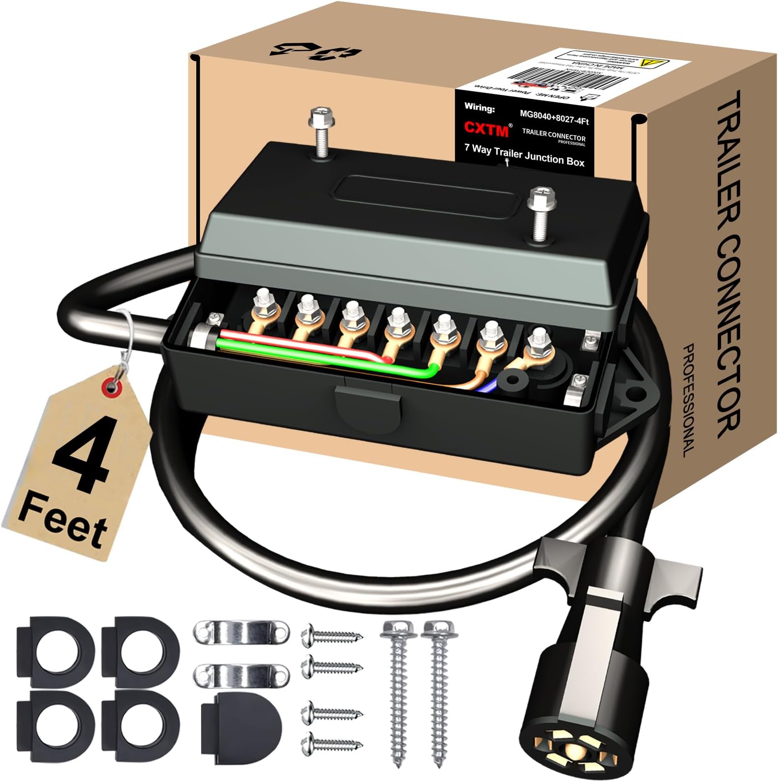 Amazon.com: labwork 7 Way 16 FT Trailer Cord with 7 Gang Junction Box ...