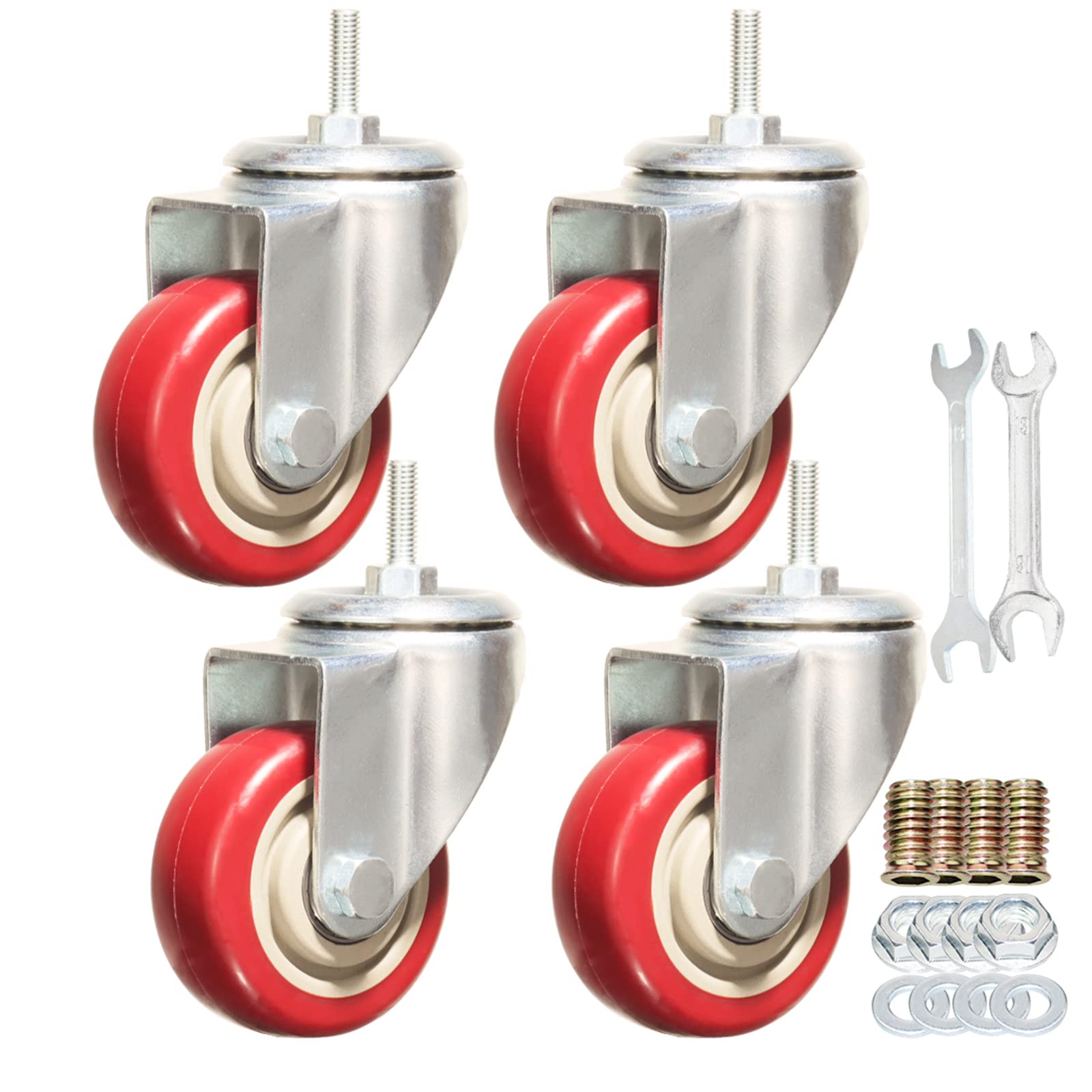 Heavy Duty Stem Caster Wheels Double Bearing PU Castors No Noise Swivel ...