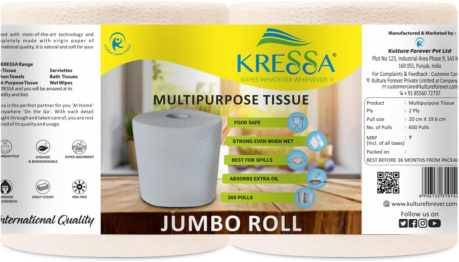 MAXI ROLL - JUMBO ROLL - KITCHEN ROLL- TISSUE PAPER TOWEL 400 pulls - 1 ...