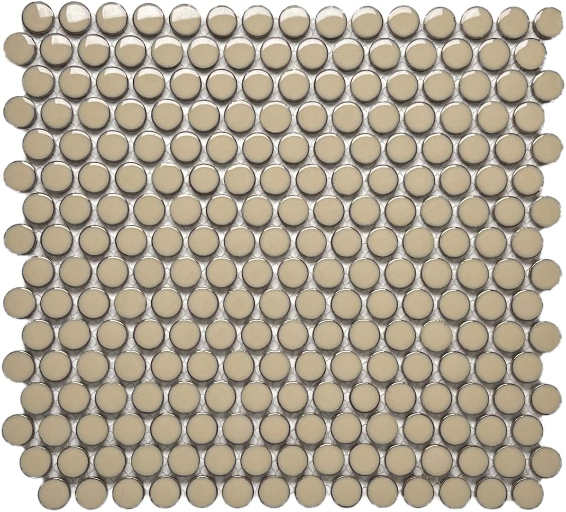 Penny Round Vintage Light Camel Coffee Latte Brown Porcelain Mosaic ...