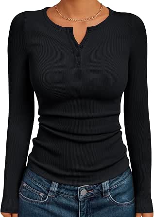 Trendy Queen Womens Long Sleeve Shirts 2025 Henley Casual Fall Outfits ...