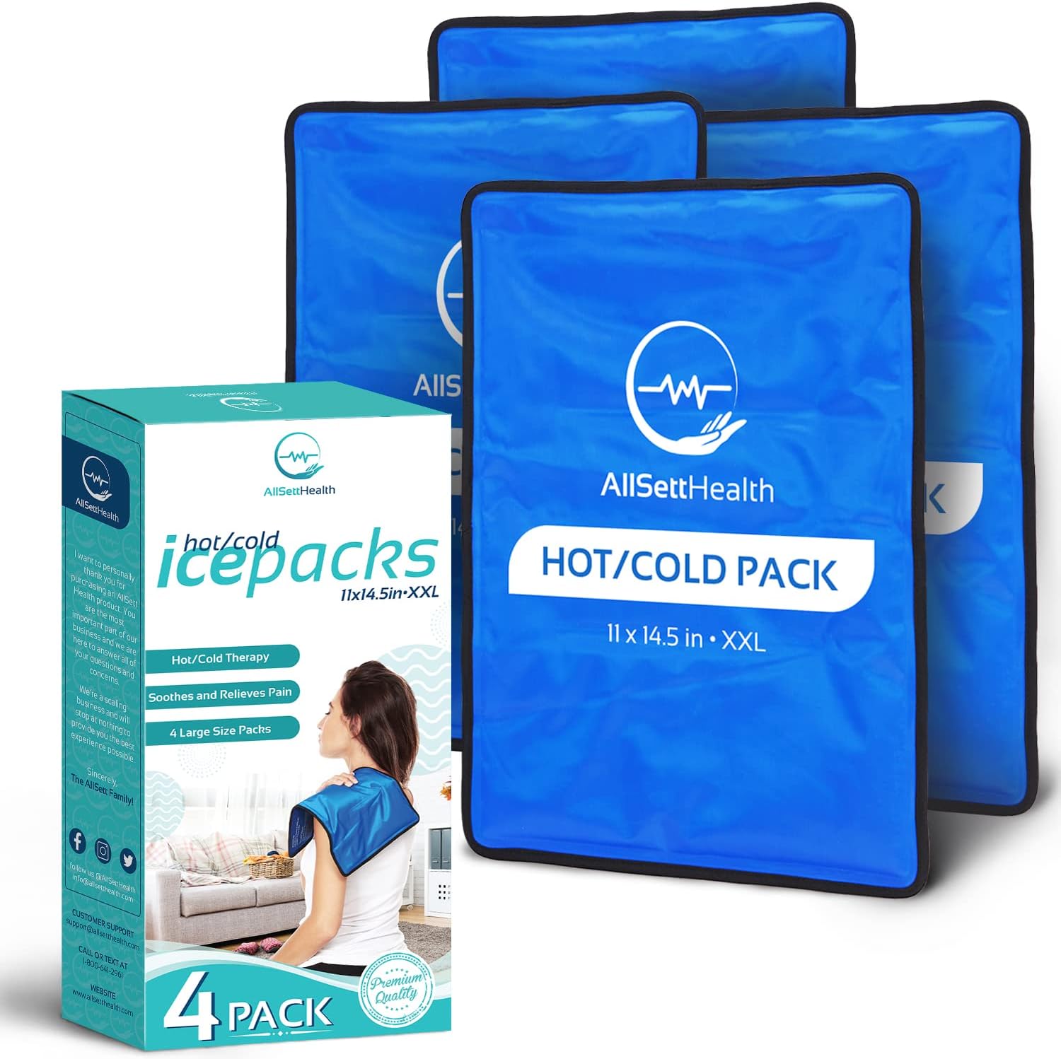 4 Pack XXL Reusable Hot and Cold Gel Ice Packs for Injuries | Cold ...
