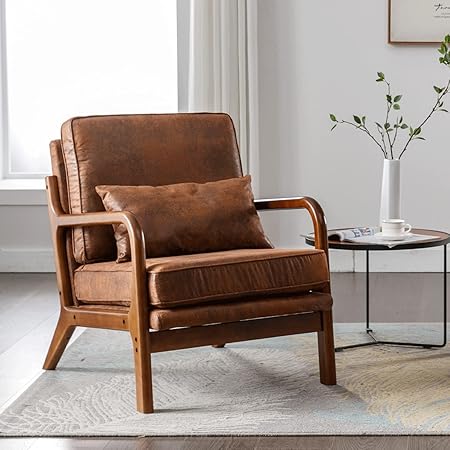 Amazon.com: Mid Century Modern Brown Accent Chair Living Room- Comfy ...