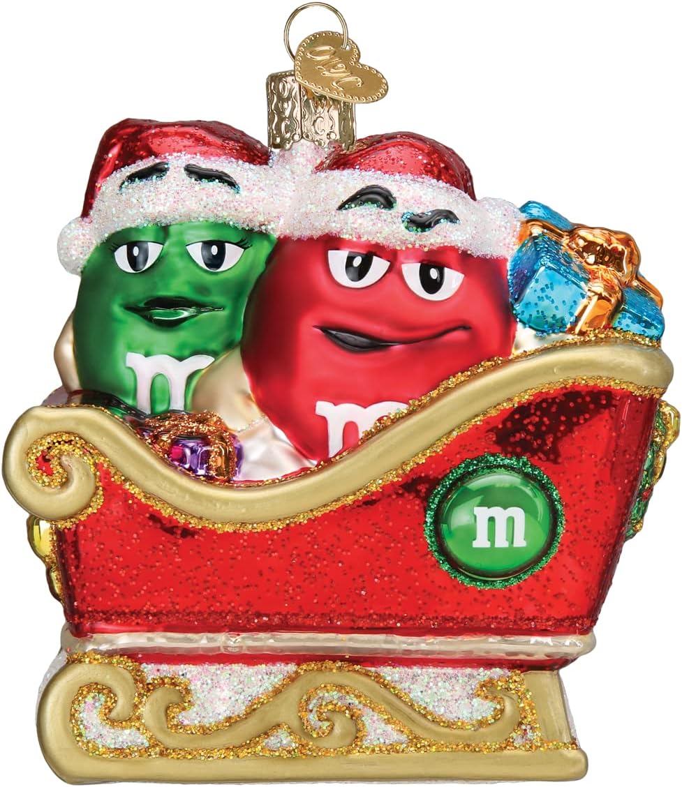Amazon.com: Old World Christmas M&M'S in Sleigh Glass Blown Ornament for Christmas Tree ...