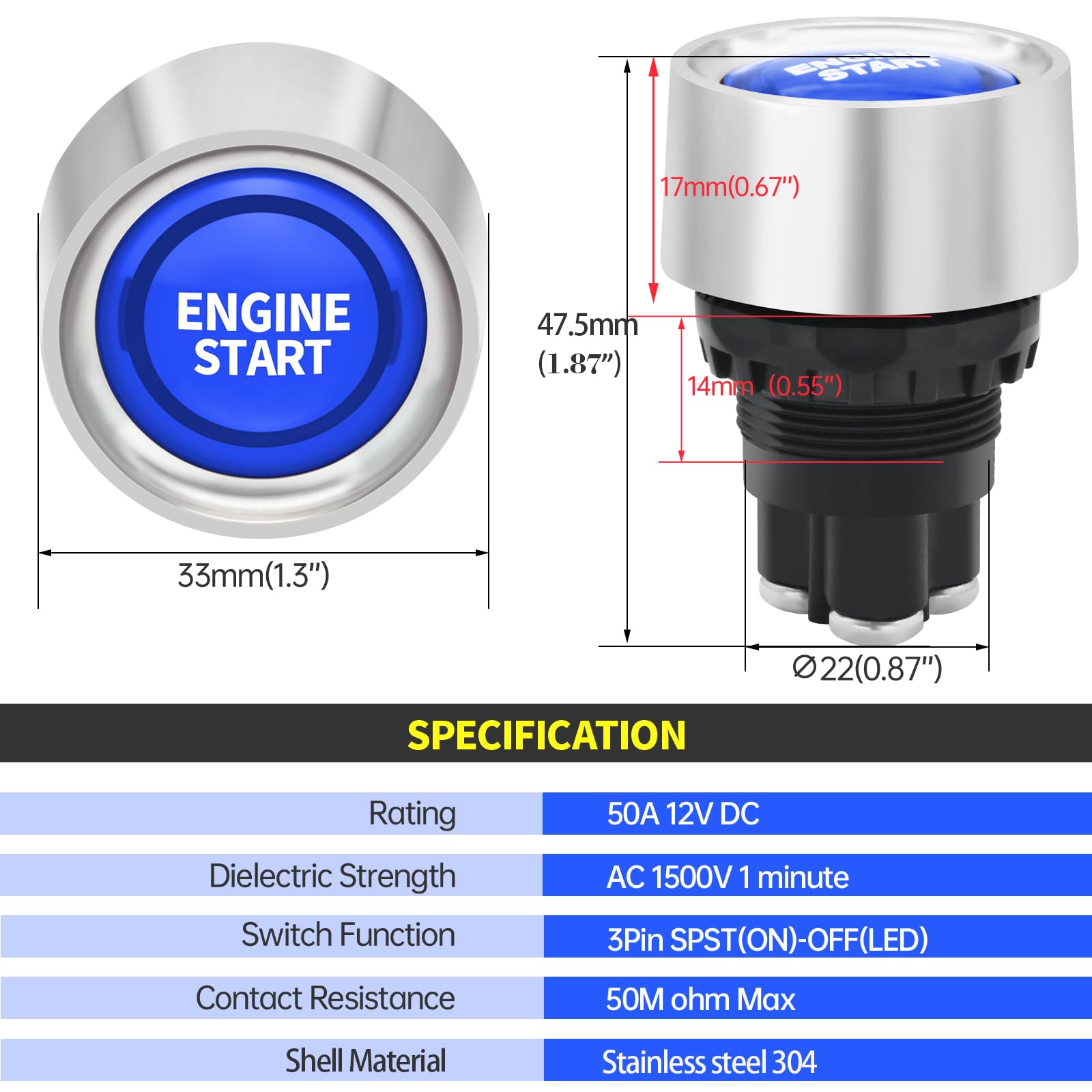 Snapklik.com : 50Amp Engine Start Ignition Switch 12V DC 3 Pin Spst On ...