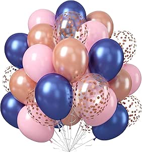 Amazon.com: Navy Blue and Rose Gold Balloons 60Pcs, Navy Royal Blue Pastel Light Pink Party ...