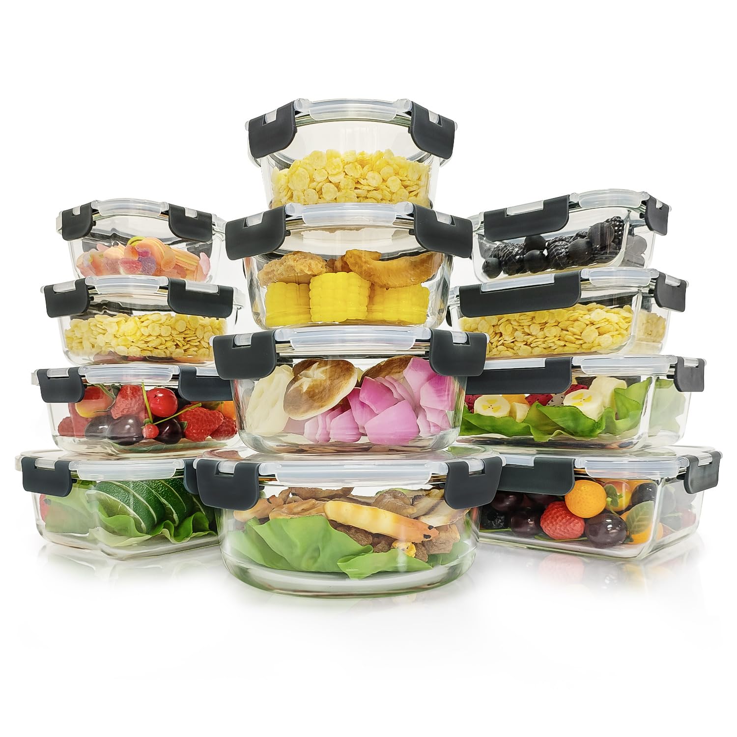 Glass Storage Containers Set, 24 Pieces with Lids, Airtight, Freezer ...