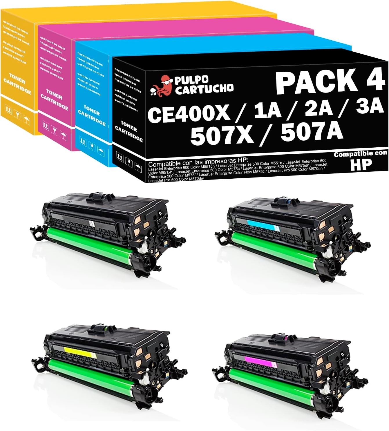 Pulpo Cartucho - Toner CE400X / CE401A / CE402A / CE403A Compatible con ...