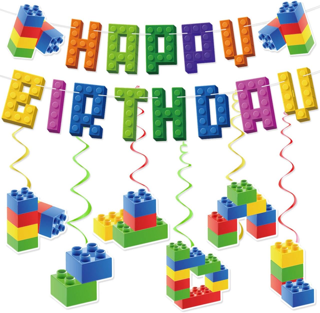 Amazon.com: Building Block Birthday Party Decorations Building Block ...