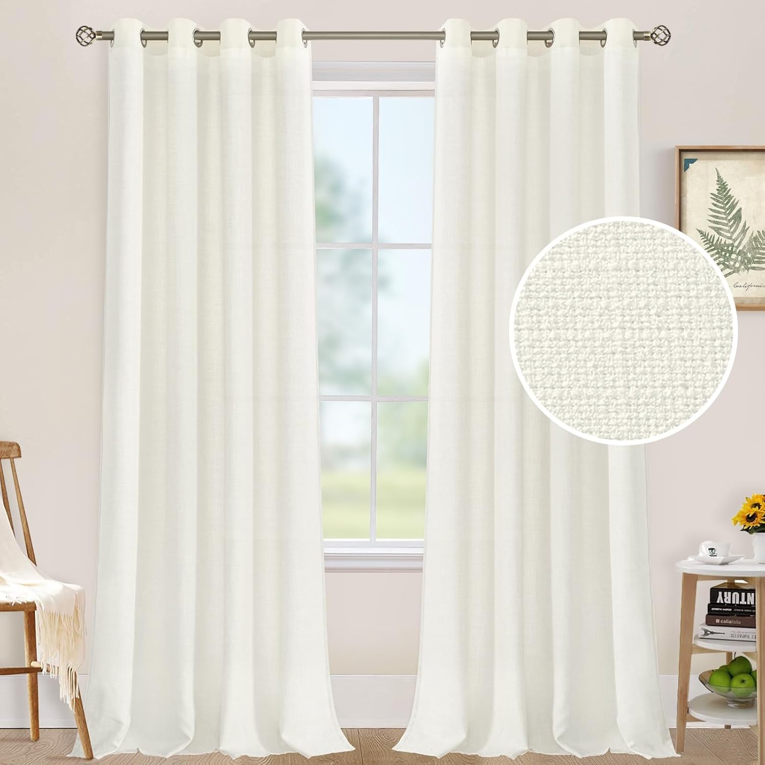 Amazon.com: LAMIT Ivory Linen Curtains for Bedroom, 84 Inch Faux Linen ...