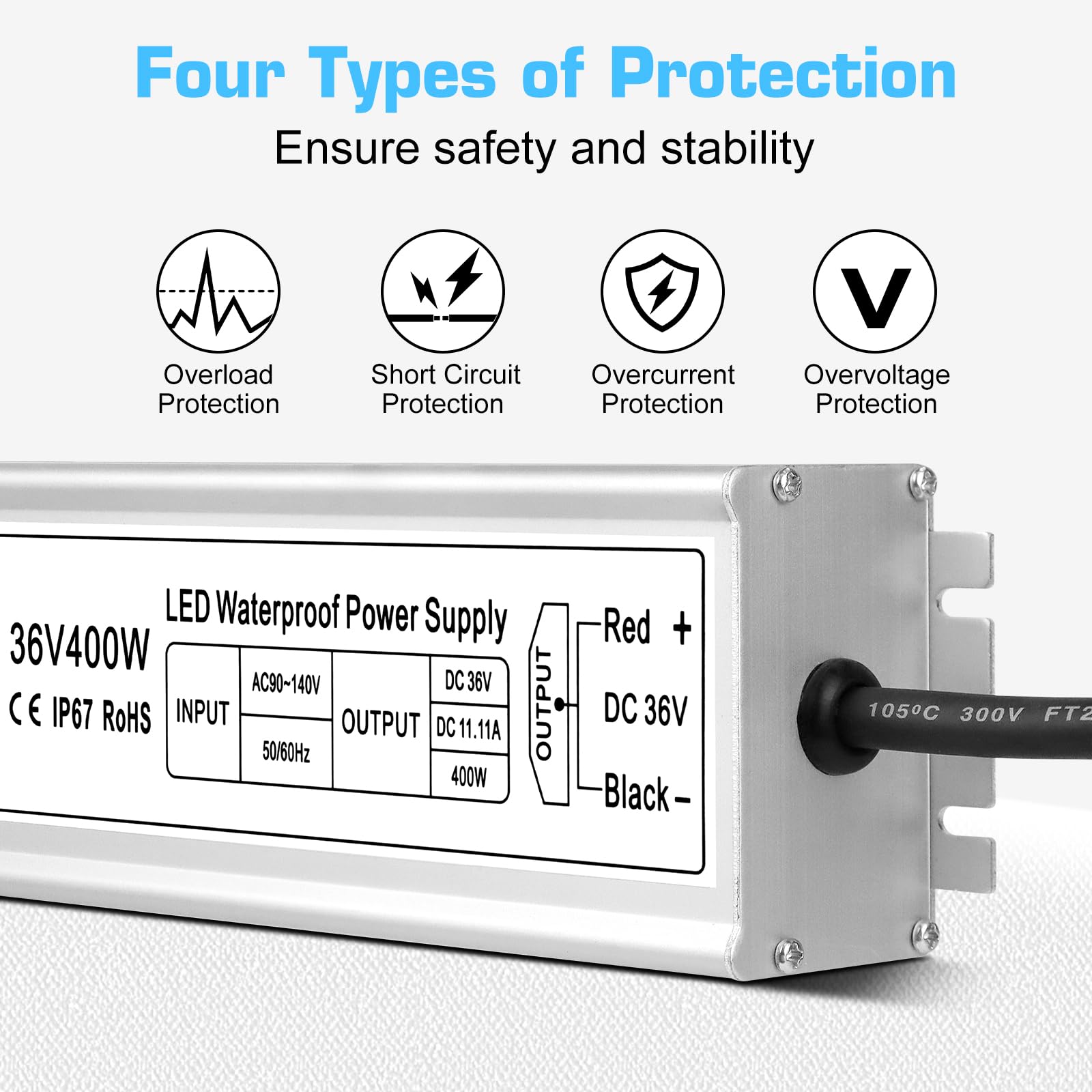 Snapklik.com : 36V 400W LED Power Supply, IP67 Rainproof Waterproof ...