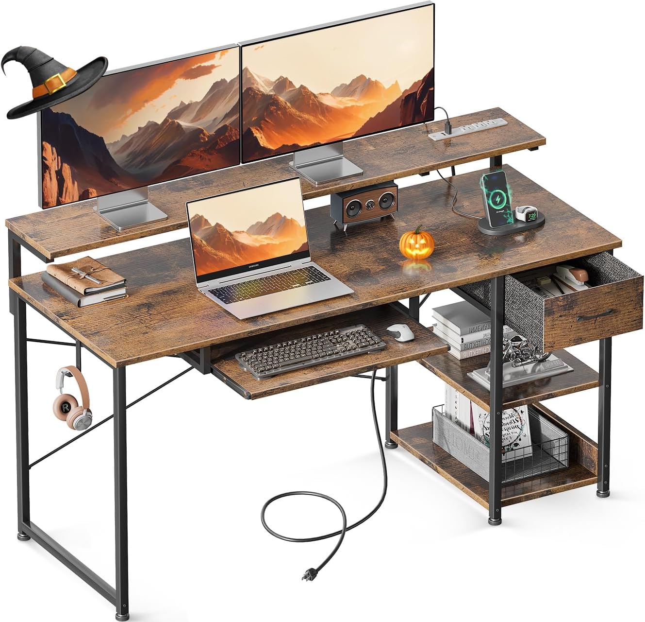 Amazon.com: AODK Computer Work Desk, 55 Inch Office Desk with Power ...