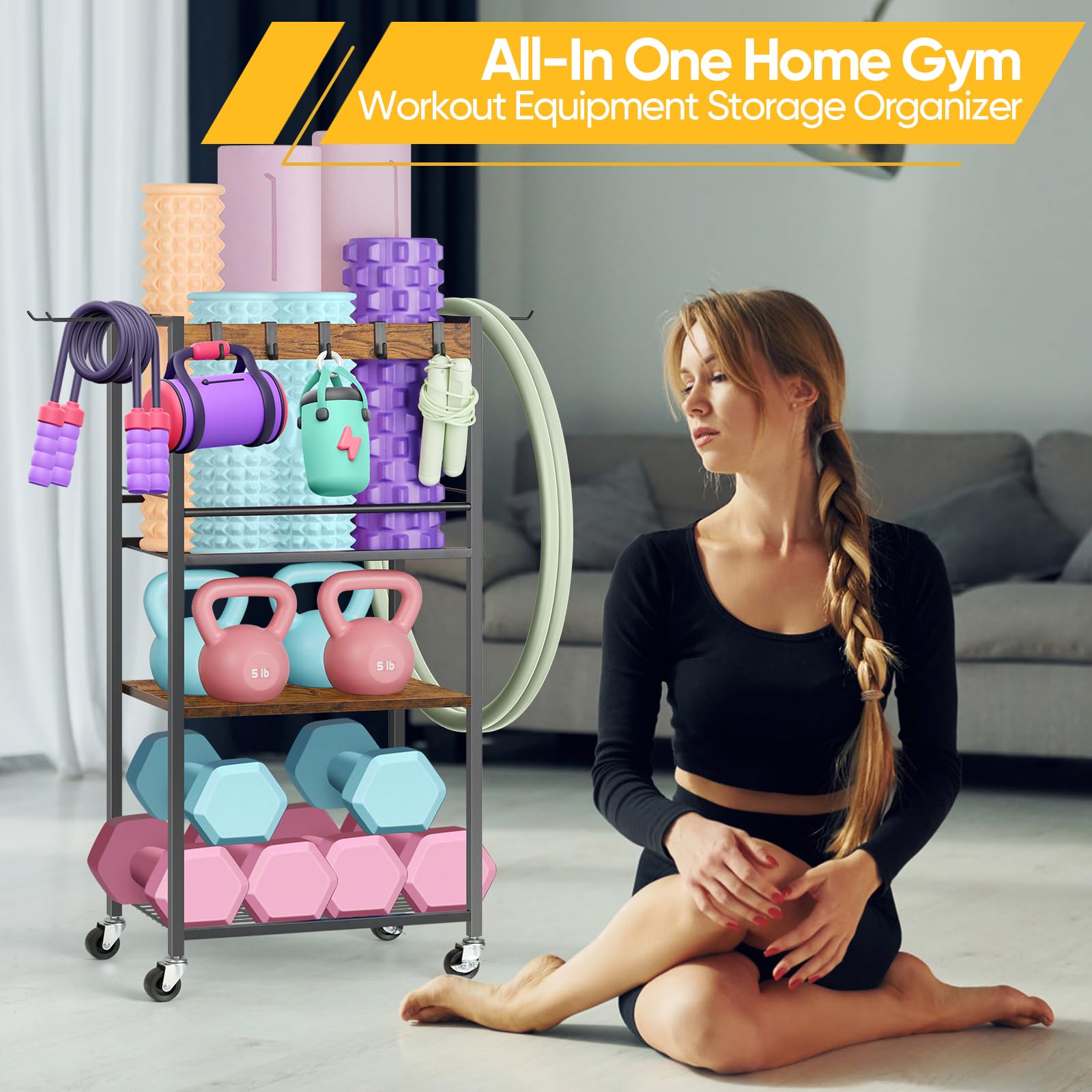 Home Gym Storage Rack, Heavy Duty Yoga Mat Holder Workout Equipment ...