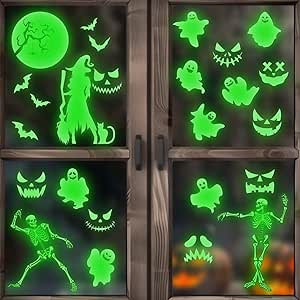 4 Sheets Halloween Glow Stickers, Halloween Decorative Window Clings ...