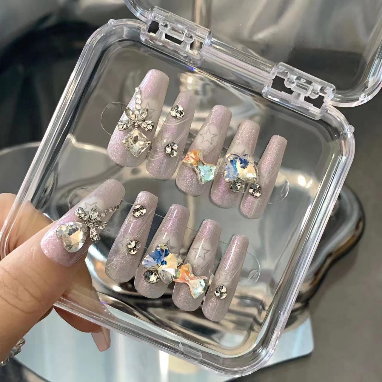 Amazon.com: Nail Apparel Hand Made Long Ballet Press on Nails-Luxury UV ...